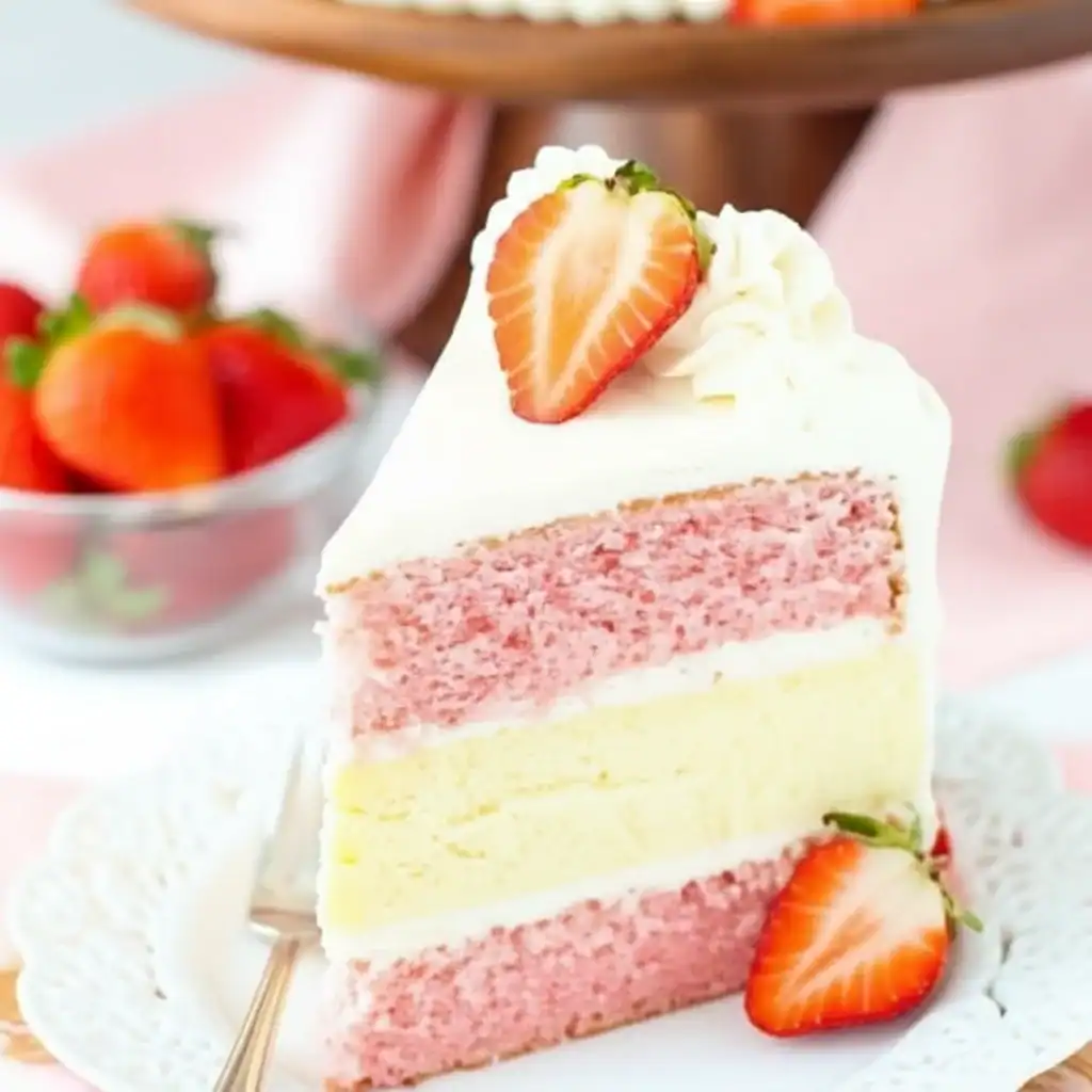 Strawberry Cake Slice Fruity Dessert - Recipestang